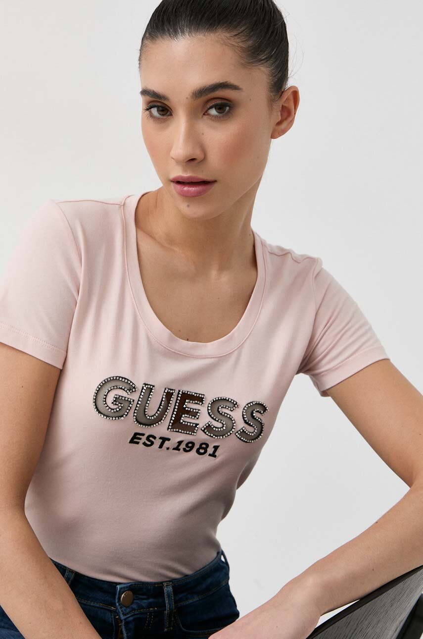 Guess tricou femei, culoarea roz | ANSWEAR.ro