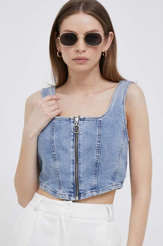 Sisley top jeansowy kolor niebieski | Answear.com