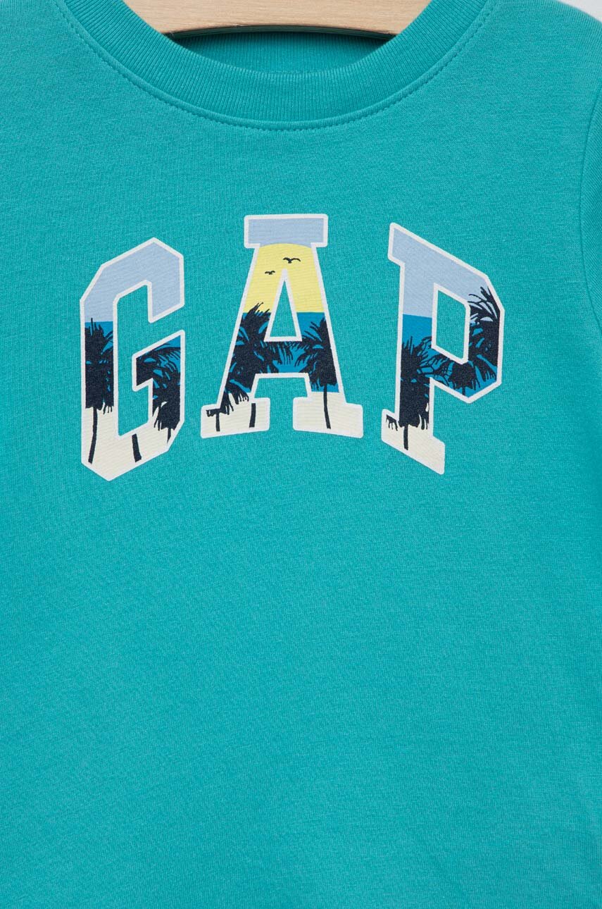 GAP t-shirt bawełniany dziecięcy kolor turkusowy z nadrukiem | Answear.com