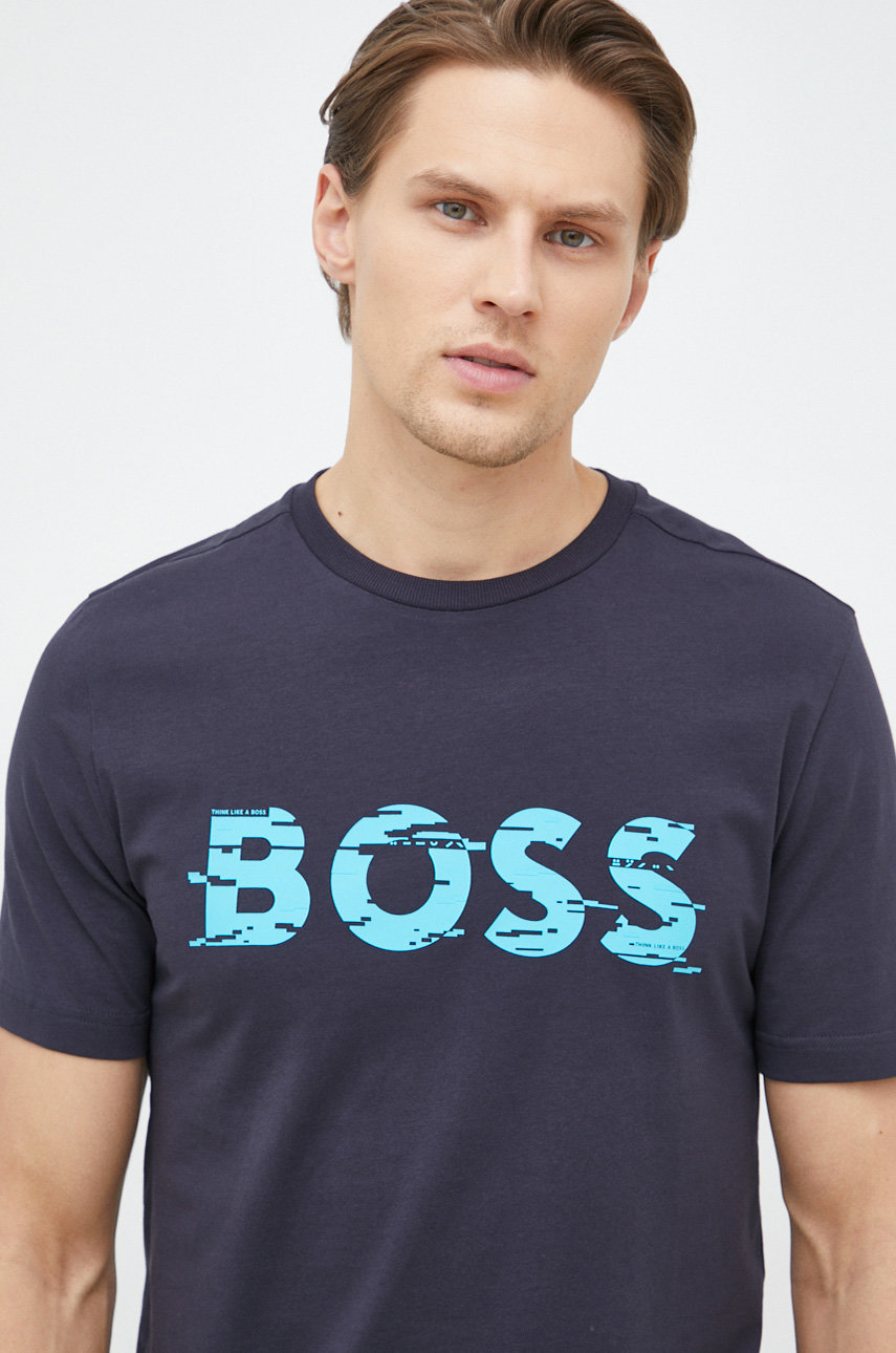 BOSS t-shirt BOSS GREEN męski kolor granatowy z nadrukiem | Answear.com