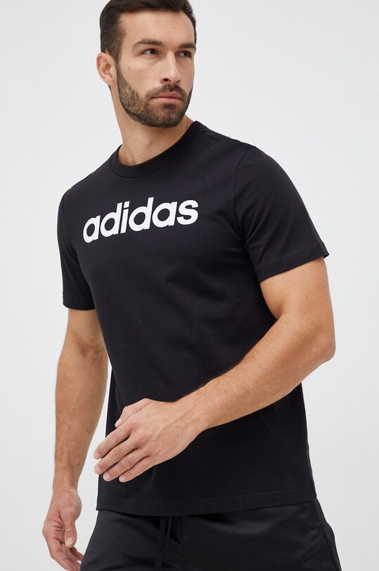 adidas t-shirt bawełniany Essentials kolor czarny z nadrukiem IC9274 ...