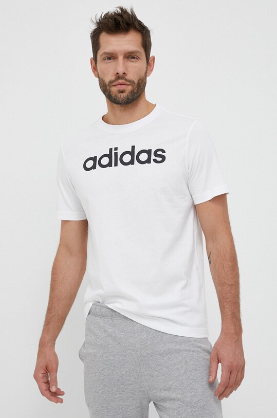 adidas t-shirt bawełniany Essentials kolor biały z nadrukiem IC9276 ...