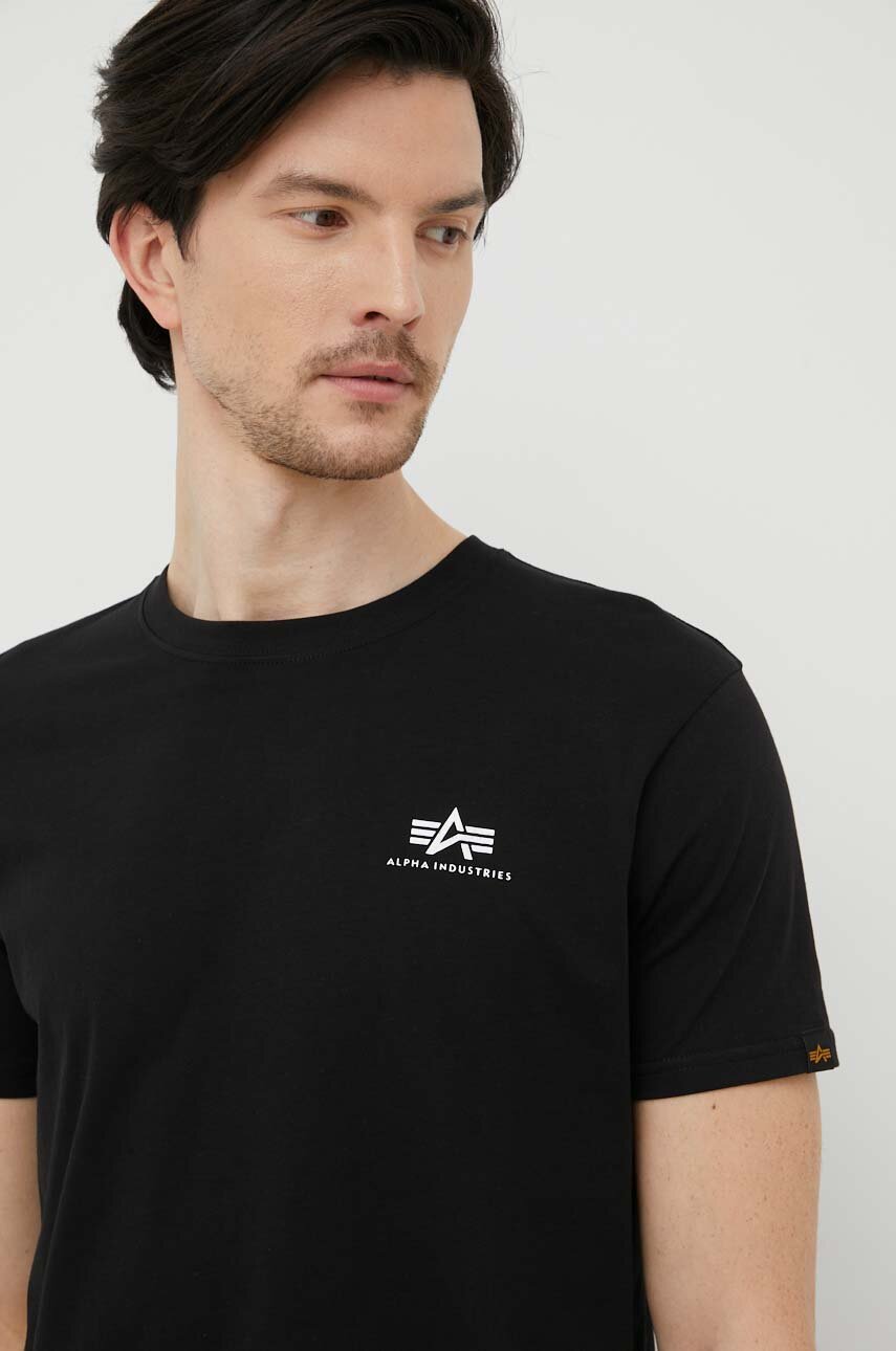 Bavlnené tričko Alpha Industries Basic T Small Logo 188505.03, čierna farba, s potlačou | ANSWEAR.sk