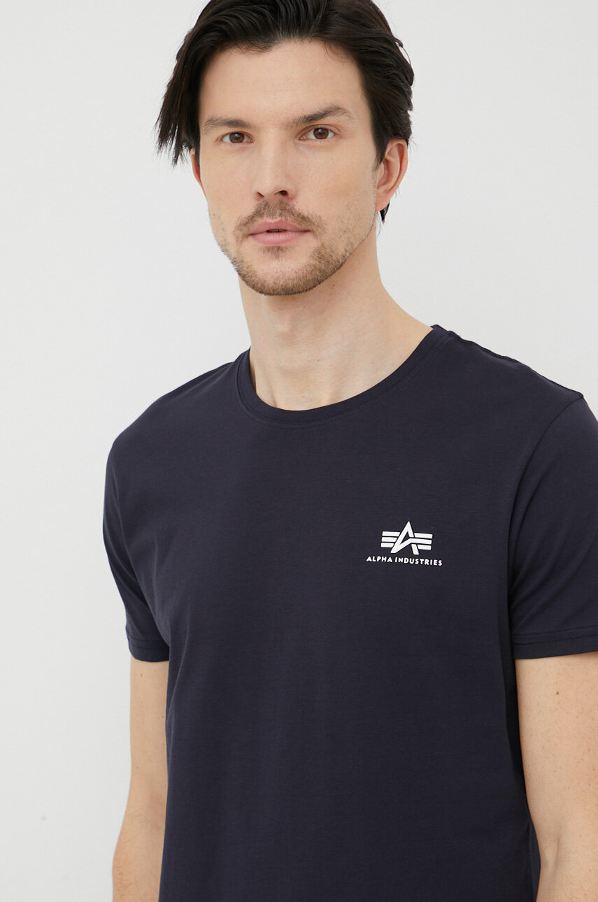 Alpha Industries t-shirt bawełniany Basic T Small Logo kolor granatowy gładki 188505.07 ...