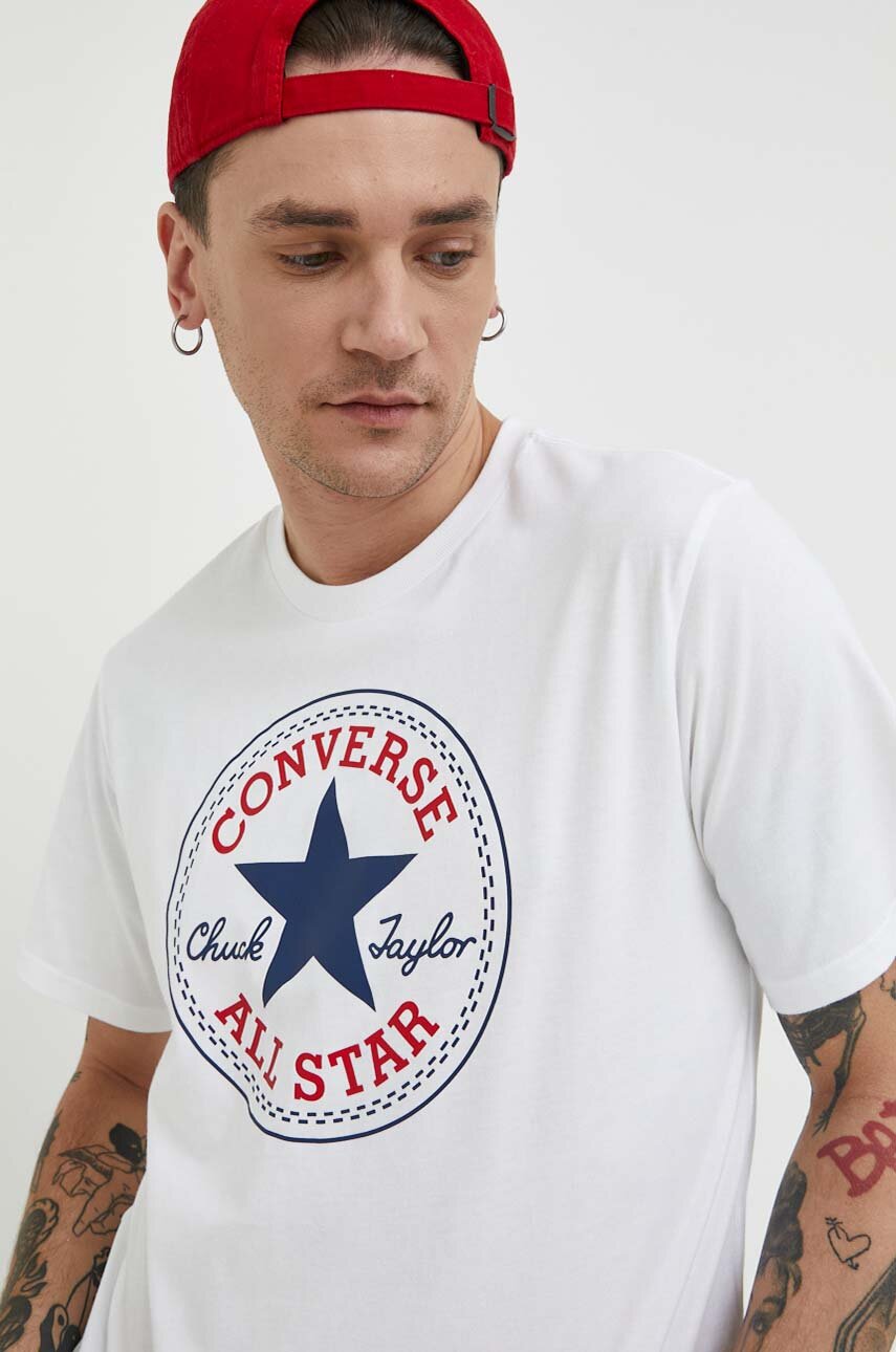 Converse t-shirt bawełniany kolor biały z nadrukiem 10025459.A03-WHITE ...