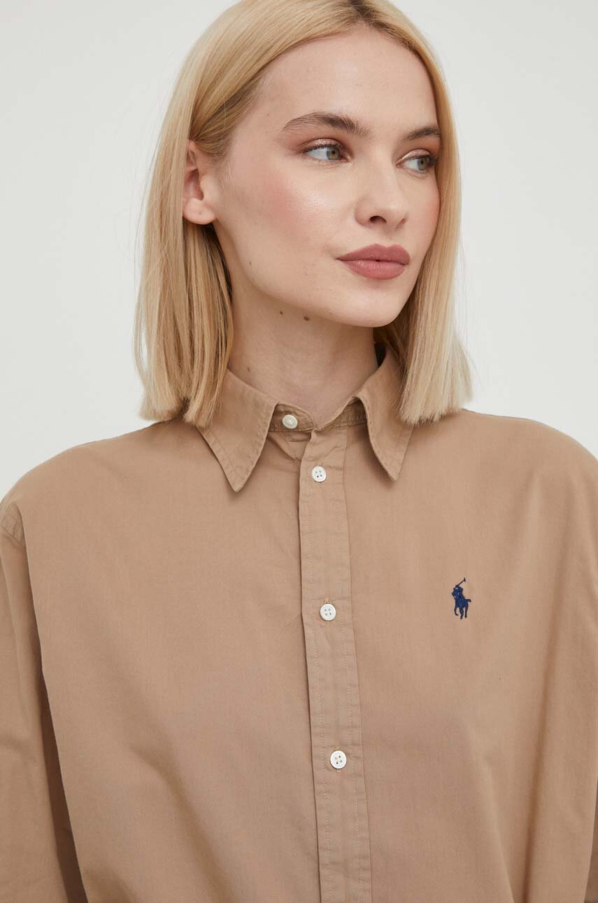 Βαμβακερό πουκάμισο Polo Ralph Lauren χρώμα: μπεζ | ANSWEAR.gr