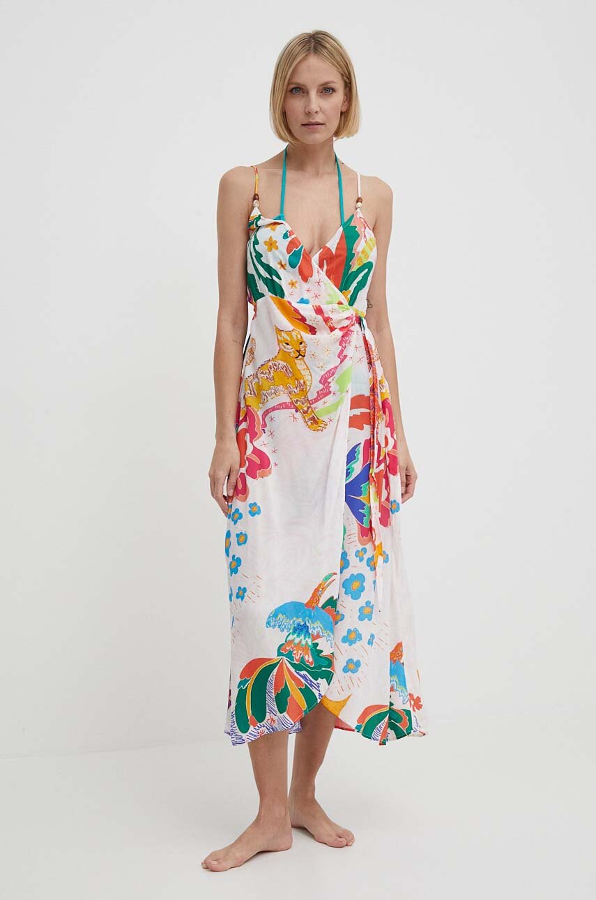 Desigual sukienka plażowa SELVA kolor biały 24SWMW09 | Answear.com