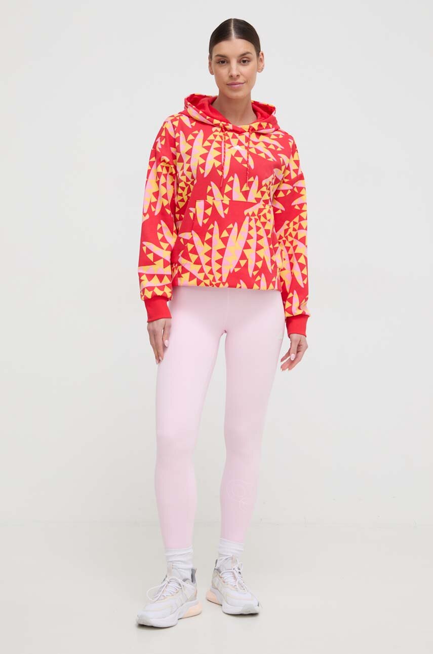adidas bluza Farm Rio x FARM Rio damska kolor czerwony z kapturem ...