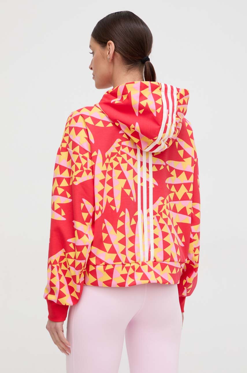 adidas bluza Farm Rio x FARM Rio damska kolor czerwony z kapturem ...