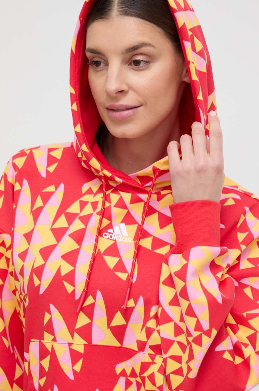 adidas bluza Farm Rio x FARM Rio damska kolor czerwony z kapturem ...