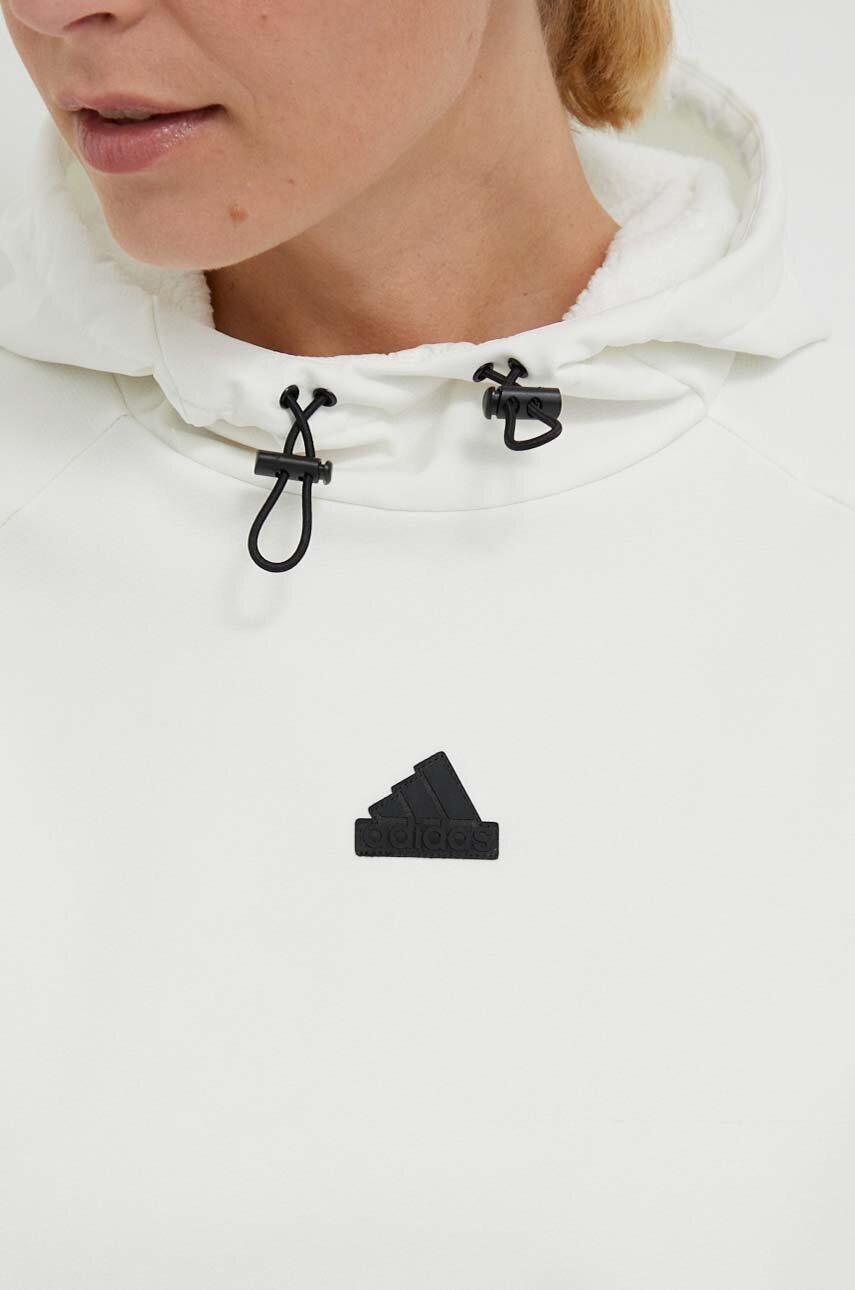 adidas bluza damska kolor beżowy z kapturem z aplikacją IS3012 ...