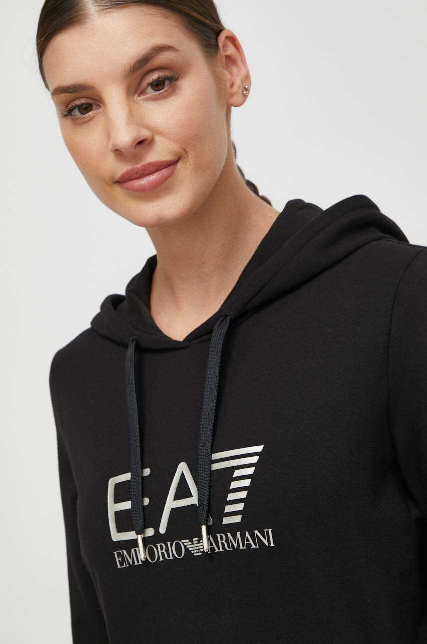 EA7 Emporio Armani bluza damska kolor czarny z kapturem z nadrukiem | Answear.com