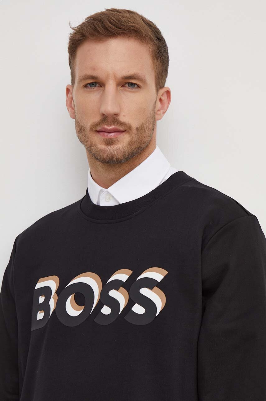 BOSS bluza bawełniana męska kolor czarny z nadrukiem | Answear.com