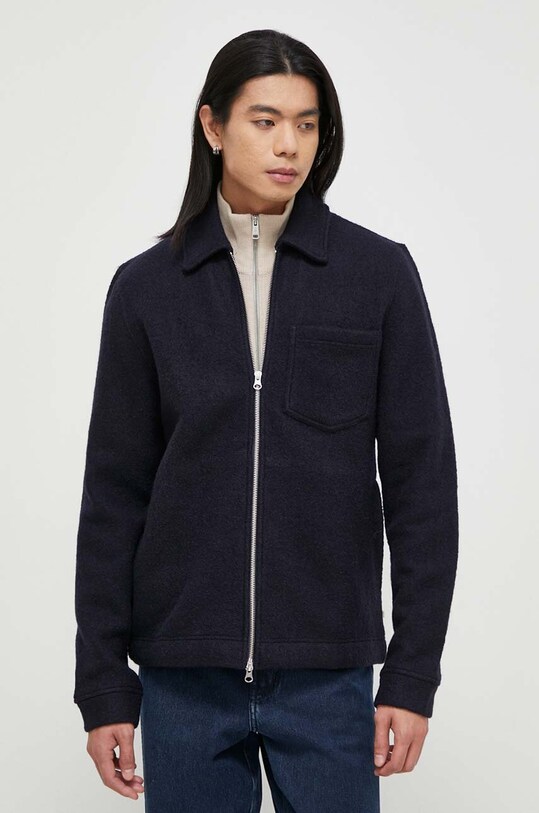 Samsoe Samsoe woolen shirt jacket navy blue color at PRM US
