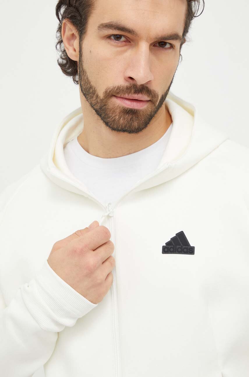 Кофта adidas ZNE чоловіча колір бежевий з капюшоном з аплікацією IR5208 ...