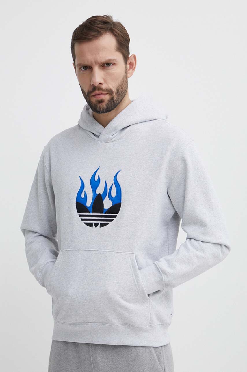 adidas Originals bluza bawełniana męska kolor szary z kapturem ...