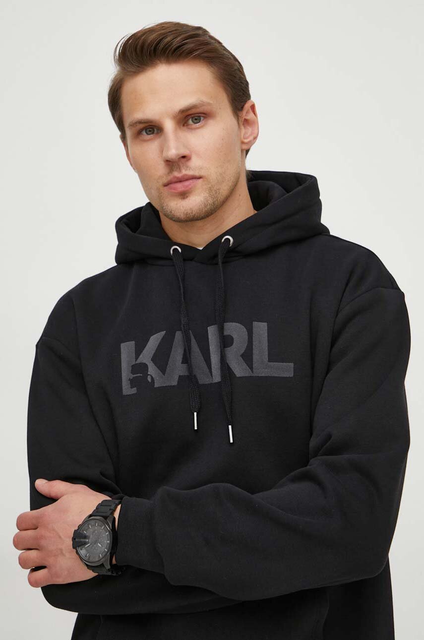 Karl Lagerfeld bluza męska kolor czarny z kapturem z nadrukiem ...