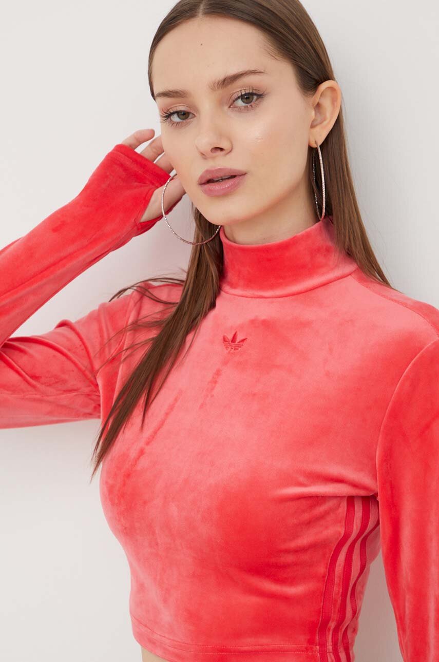 adidas Originals longsleeve welurowy kolor czerwony z półgolfem IT7564 ...