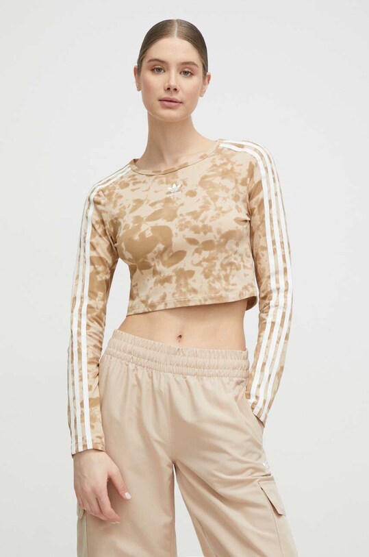 adidas Originals longsleeve damski kolor beżowy IY0780 | Answear.com