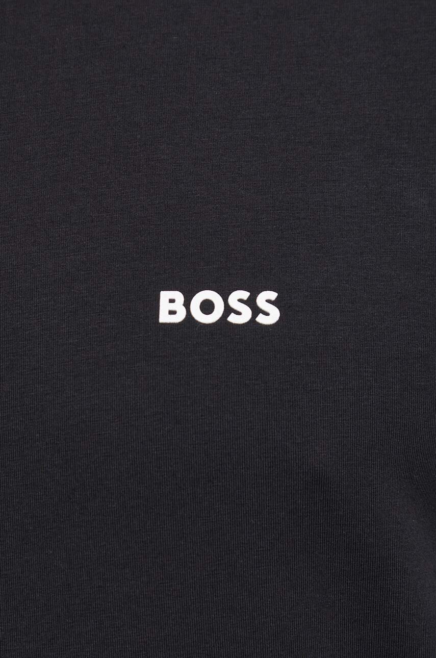 Tričko s dlhým rukávom Boss Green pánsky, čierna farba, jednofarebný ...