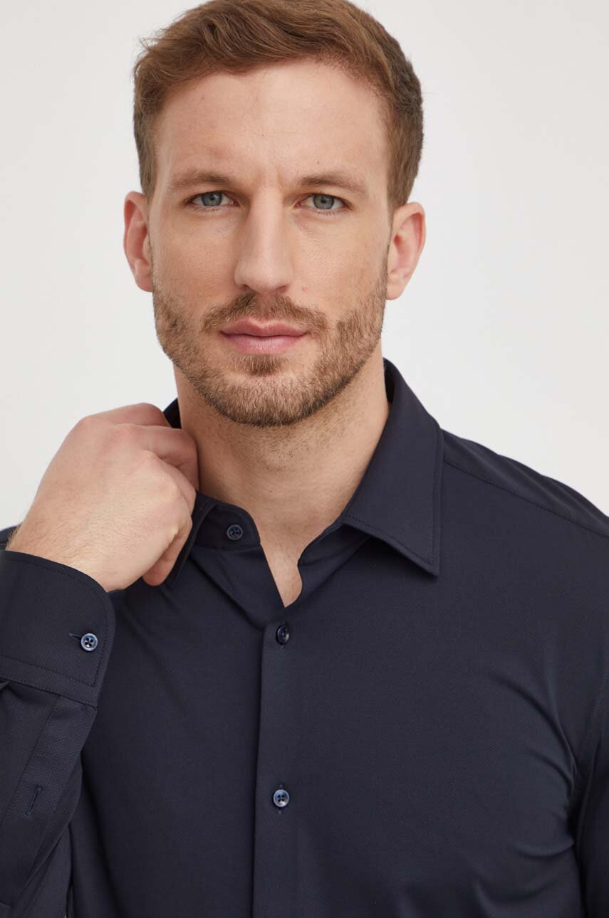 BOSS koszula męska kolor granatowy slim z kołnierzykiem klasycznym ...