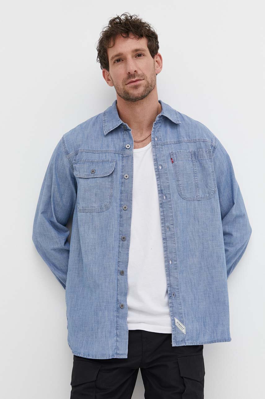 Levi's koszula jeansowa męska kolor niebieski relaxed z kołnierzykiem ...