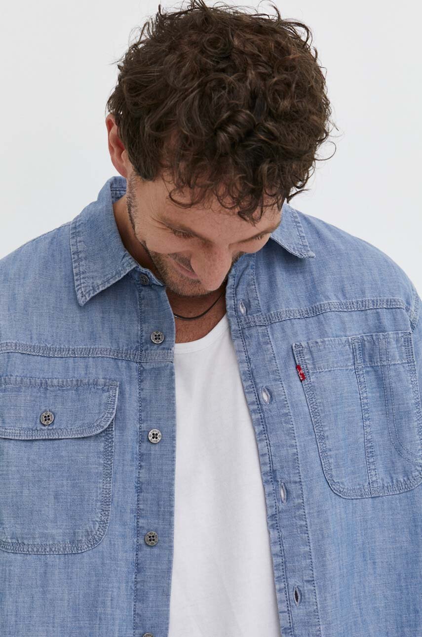Levi's koszula jeansowa męska kolor niebieski relaxed z kołnierzykiem ...