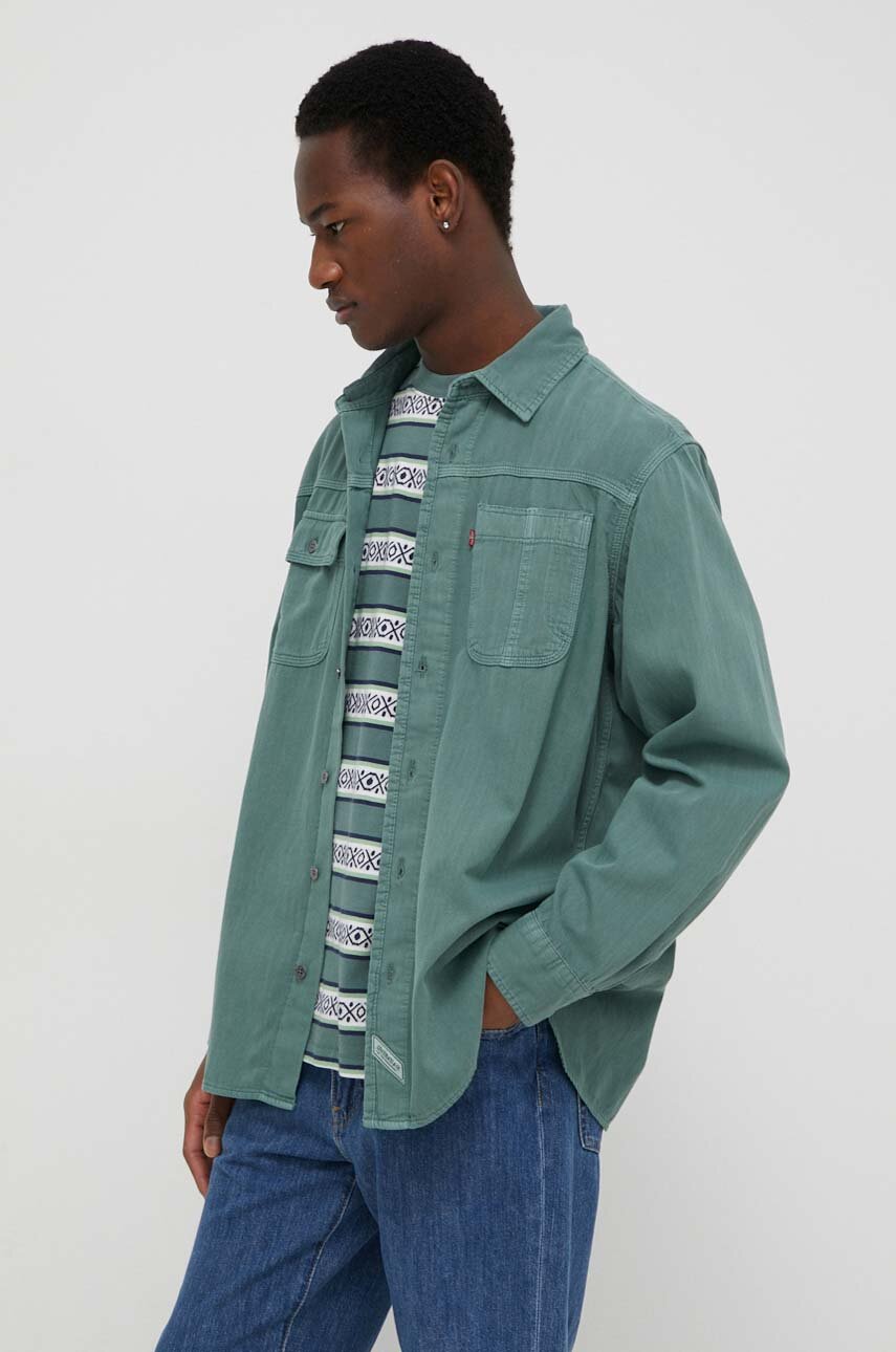 Levi's koszula jeansowa męska kolor zielony relaxed z kołnierzykiem ...