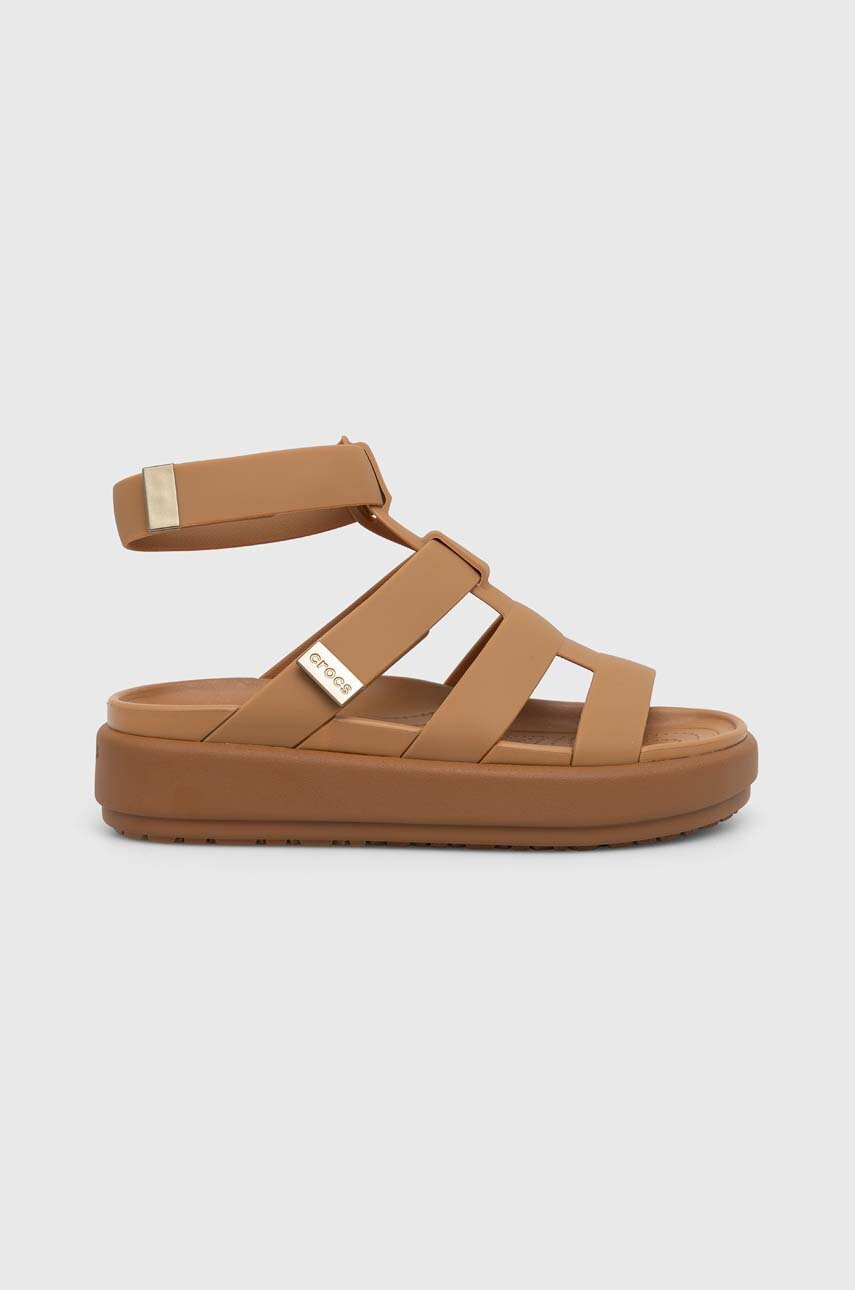 Crocs sandały Brooklyn Luxe Gladiator damskie kolor brązowy na ...