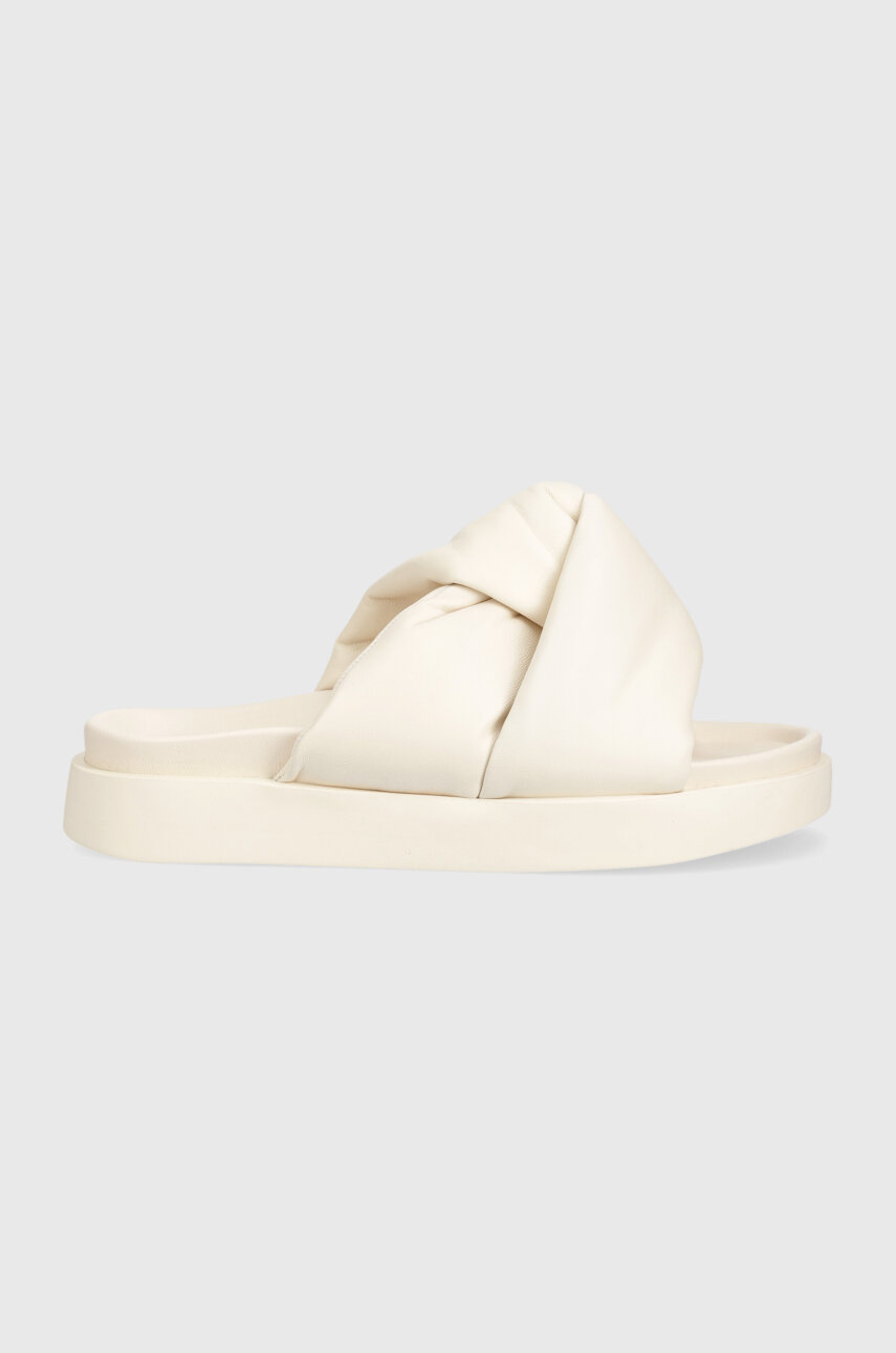 Inuikii klapki skórzane Soft Crossed damskie kolor beżowy na platformie 70104-140 | Answear.com