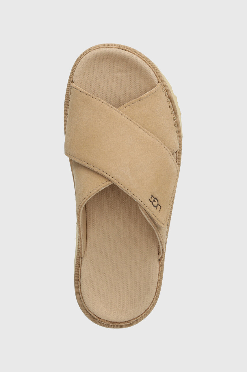UGG klapki zamszowe Goldenstar Cross Slide damskie kolor beżowy na ...