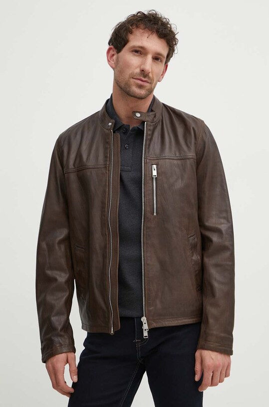 Kožená bunda Liu Jo pánska, hnedá farba, prechodná | ANSWEAR.sk