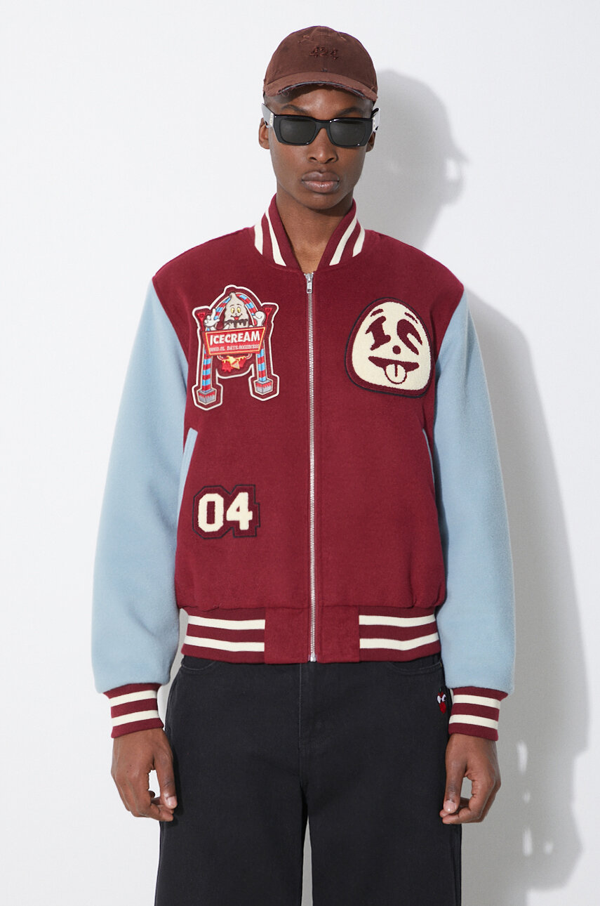 ICECREAM bomber jacket Diner Team Varsity men’s maroon color IC24106 at ...