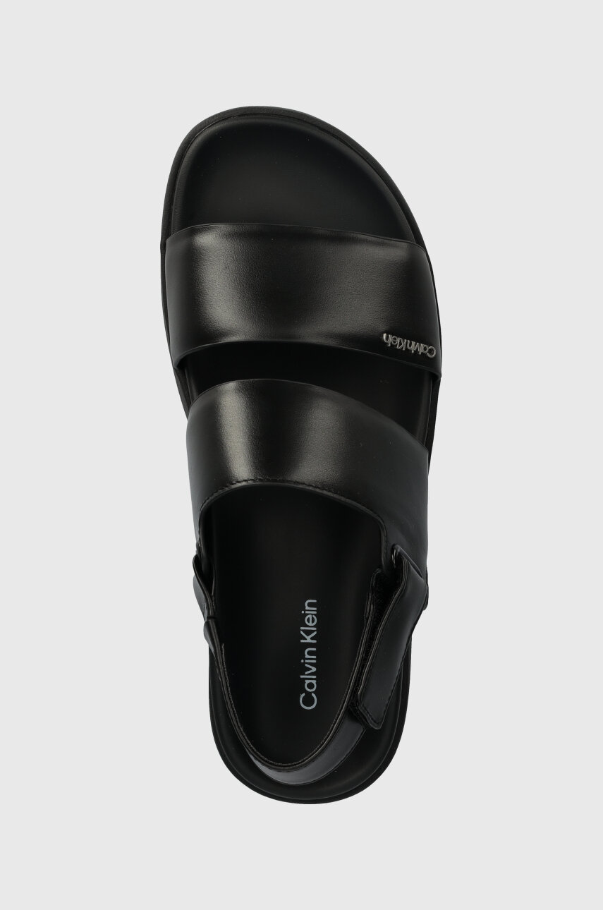 Calvin Klein sandały skórzane FLAT SANDAL CALVIN MTL LTH damskie kolor ...
