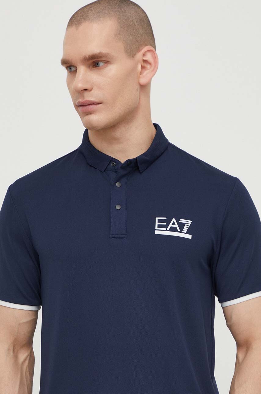 Polo tričko EA7 Emporio Armani pánsky, tmavomodrá farba, s potlačou ...