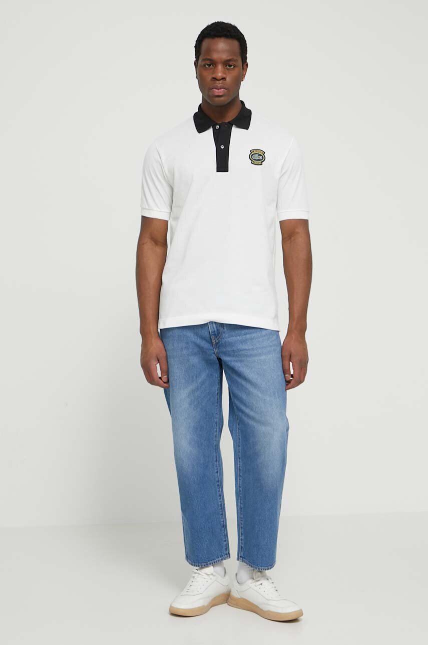 Lacoste polo bawełniane kolor biały z aplikacją | Answear.com