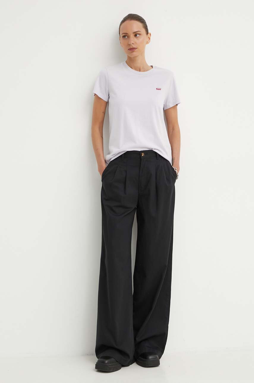 Levi's spodnie PLEATED WIDELEG damskie kolor czarny szerokie high waist ...