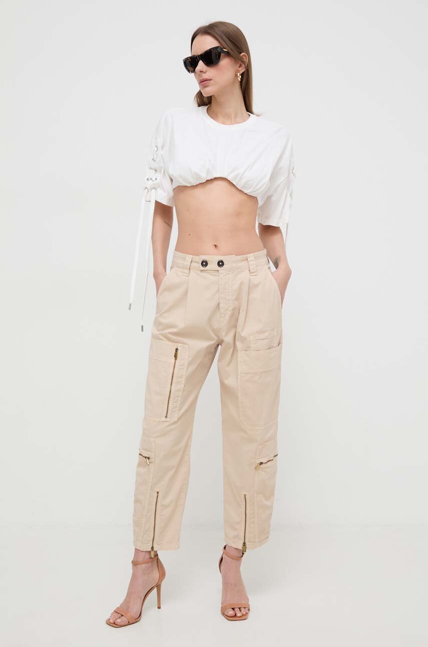 Pinko spodnie damskie kolor beżowy fason cargo high waist 102947.A1M4 ...
