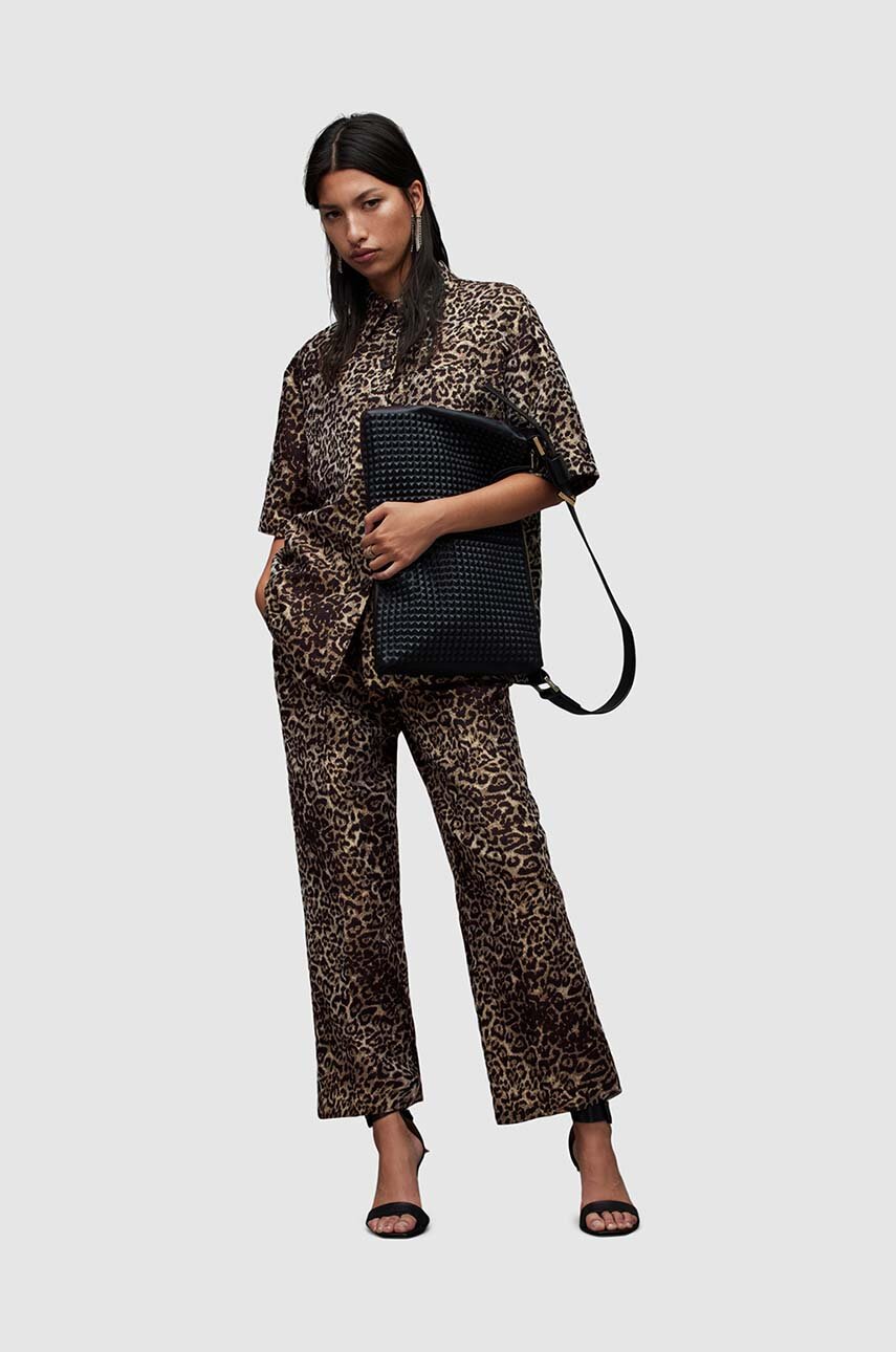 AllSaints spodnie JEMI LEPPO damskie kolor czarny szerokie high waist ...
