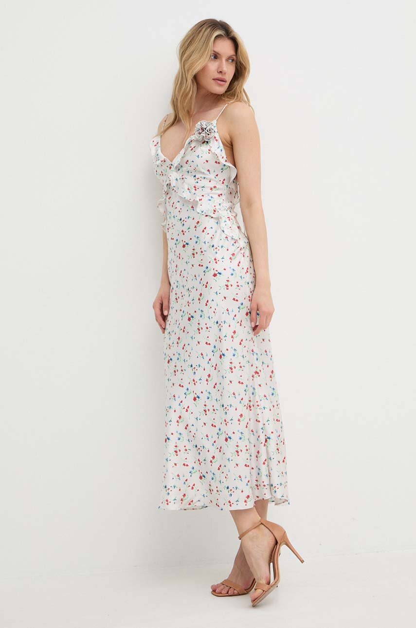 Bardot sukienka OLEA kolor beżowy maxi rozkloszowana 59176DB | Answear.com