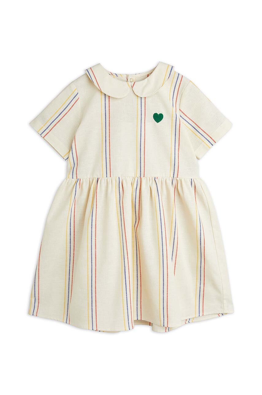 Ľanové šaty pre deti Mini Rodini biela farba, mini, áčkový strih ...
