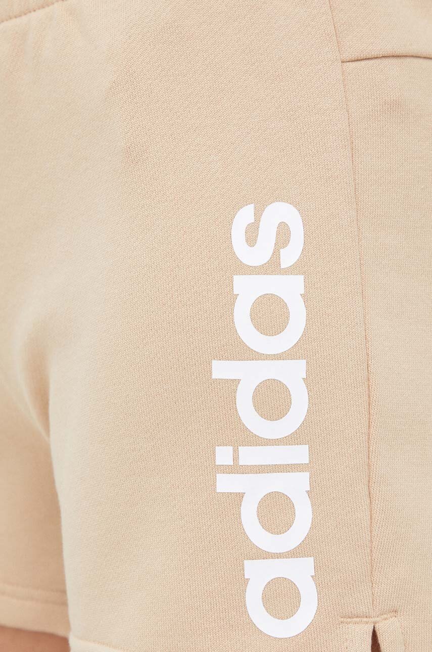adidas szorty bawełniane kolor beżowy z nadrukiem high waist IS2079 | Answear.com