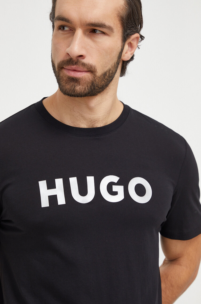 Хлопковая футболка HUGO мужской цвет чёрный с принтом | ANSWEAR.ua