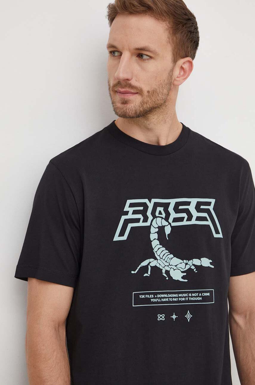 Boss Orange t-shirt bawełniany męski kolor czarny z nadrukiem | Answear.com