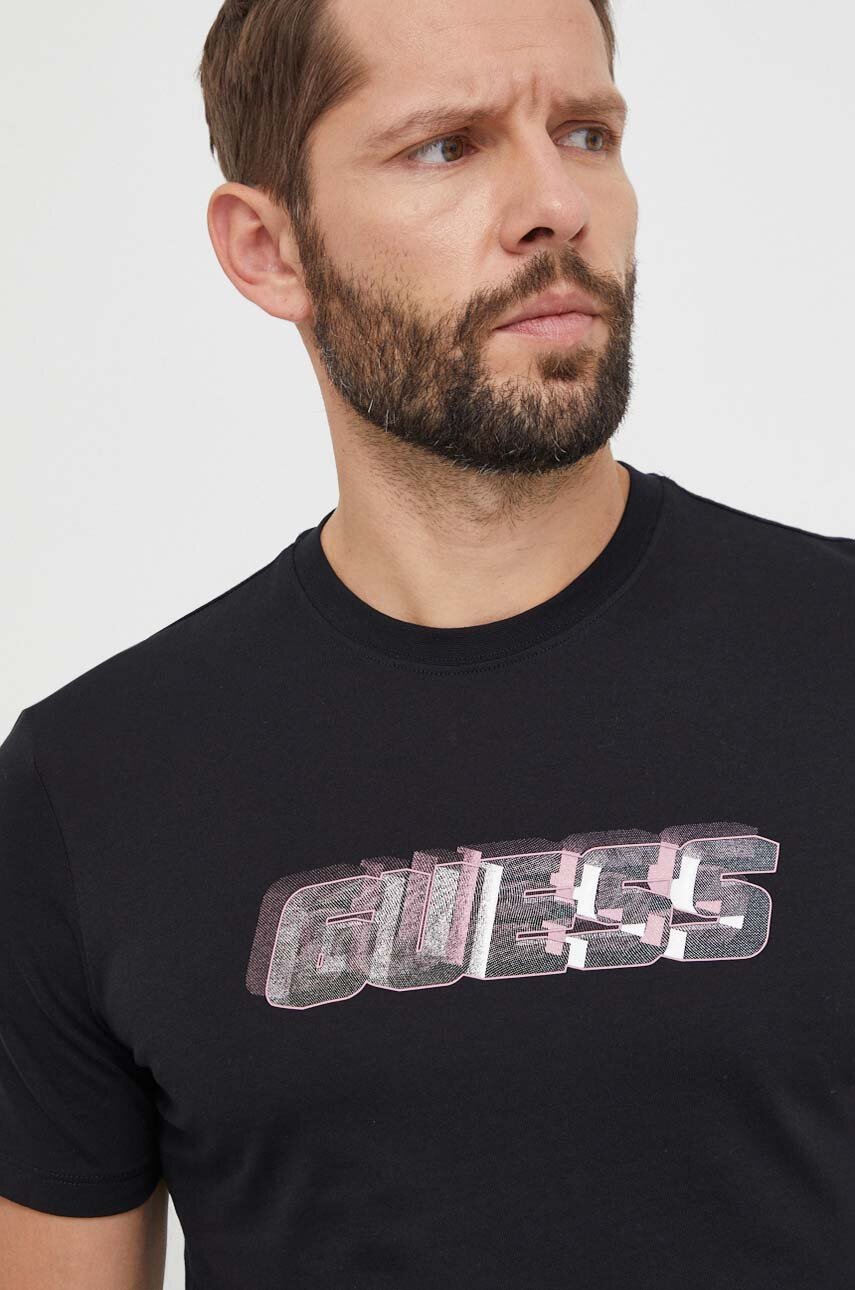 Guess t-shirt bawełniany męski kolor czarny z nadrukiem | Answear.com