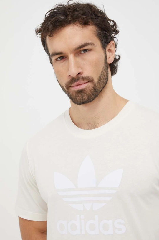 adidas Originals t-shirt bawełniany Trefoil męski kolor beżowy z ...
