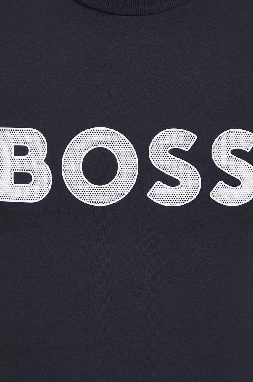 Boss Green t-shirt bawełniany męski kolor granatowy z nadrukiem ...