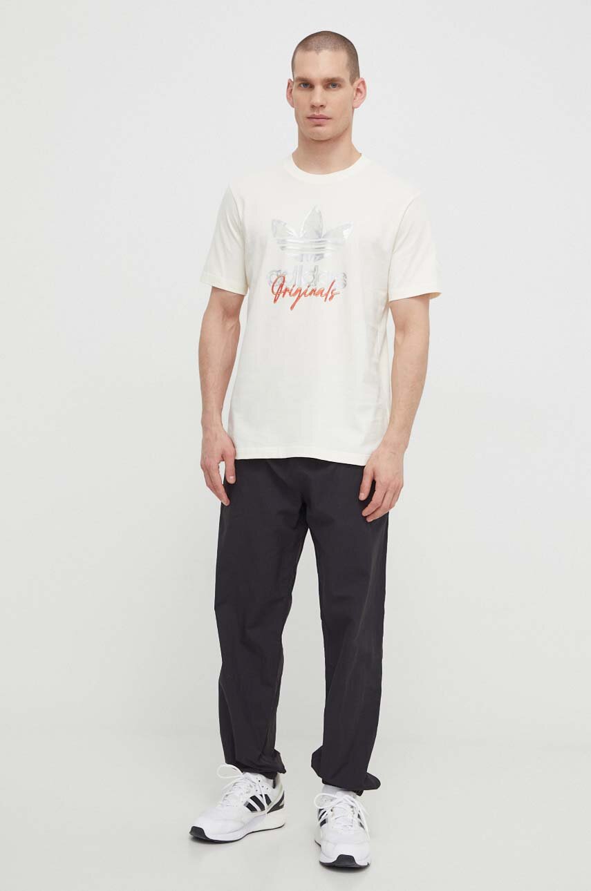 adidas Originals t-shirt bawełniany męski kolor beżowy z nadrukiem ...