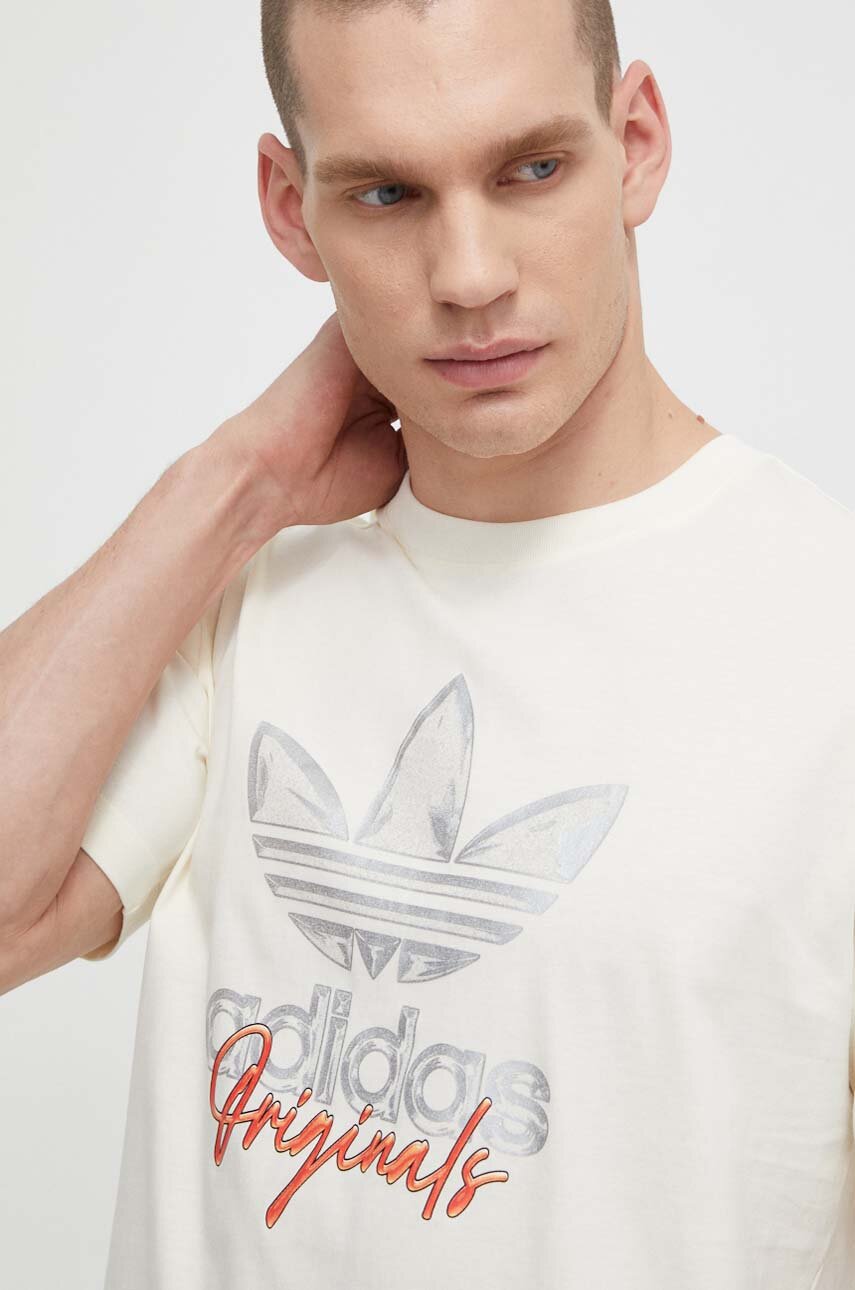 adidas Originals t-shirt bawełniany męski kolor beżowy z nadrukiem ...