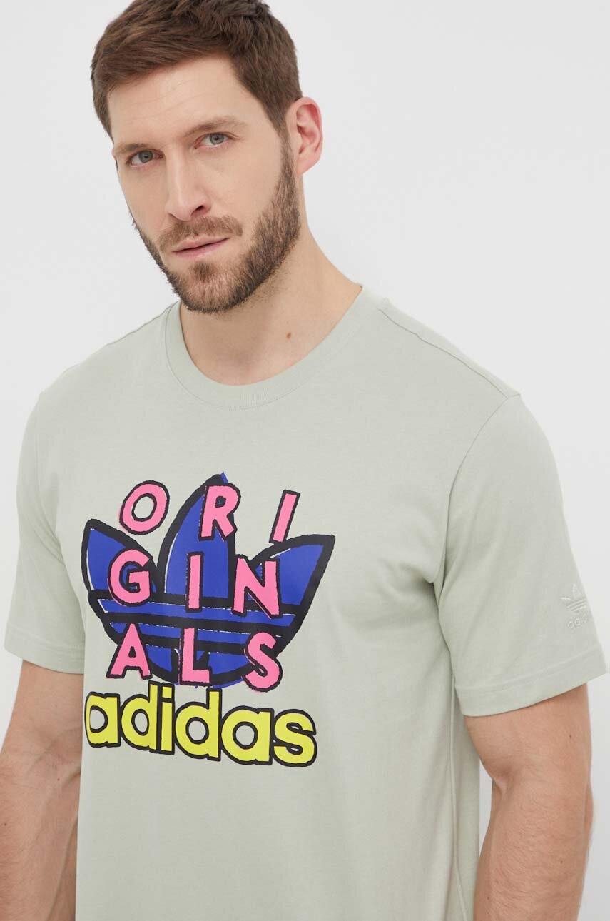 adidas Originals t-shirt bawełniany męski kolor zielony z nadrukiem ...